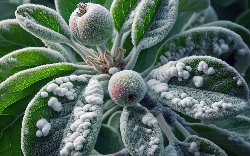 How do I deal with powdery mildew on fruit trees?